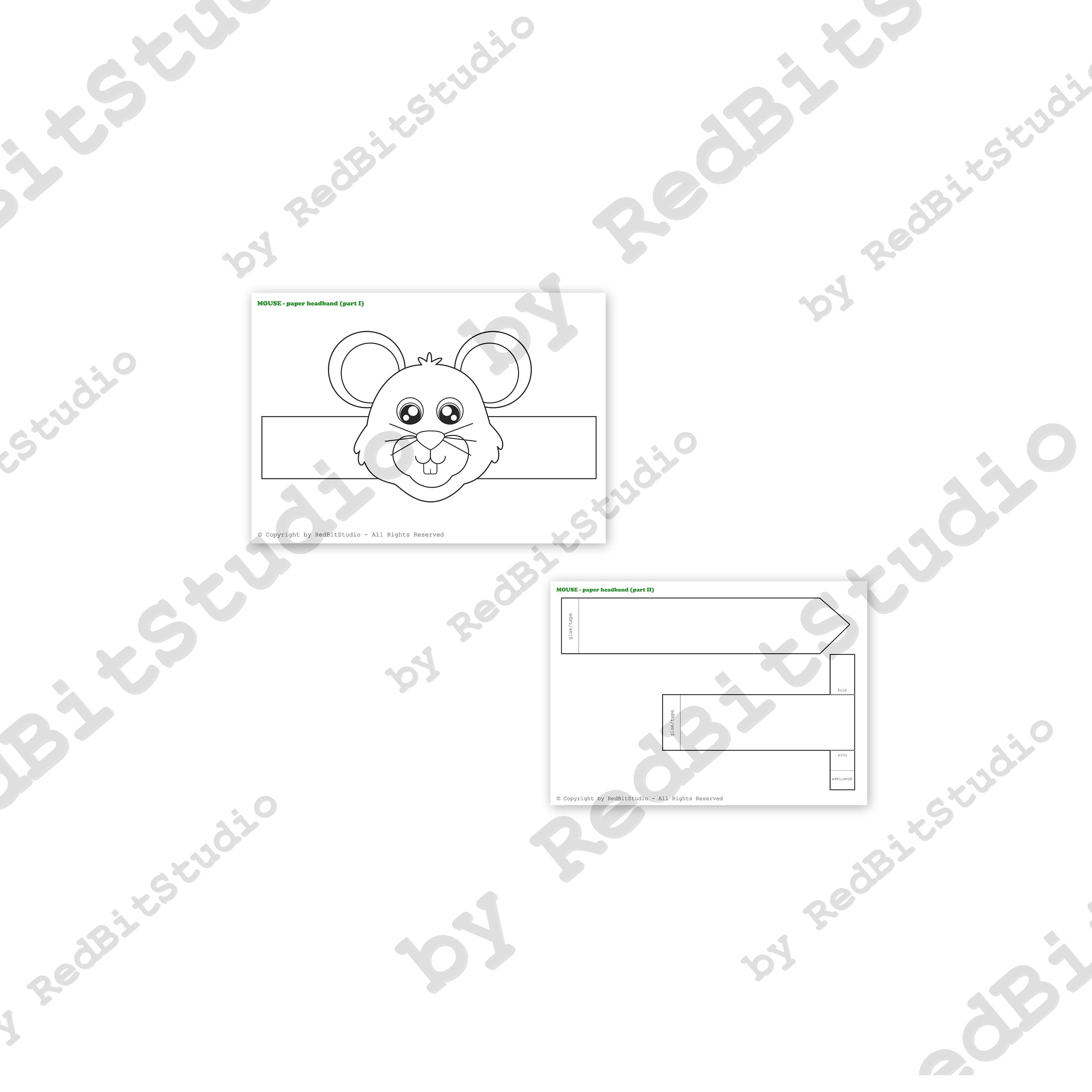 Mouse Paper Coloring Crown, Animal Paper Hat for Kids, Instant Download ...