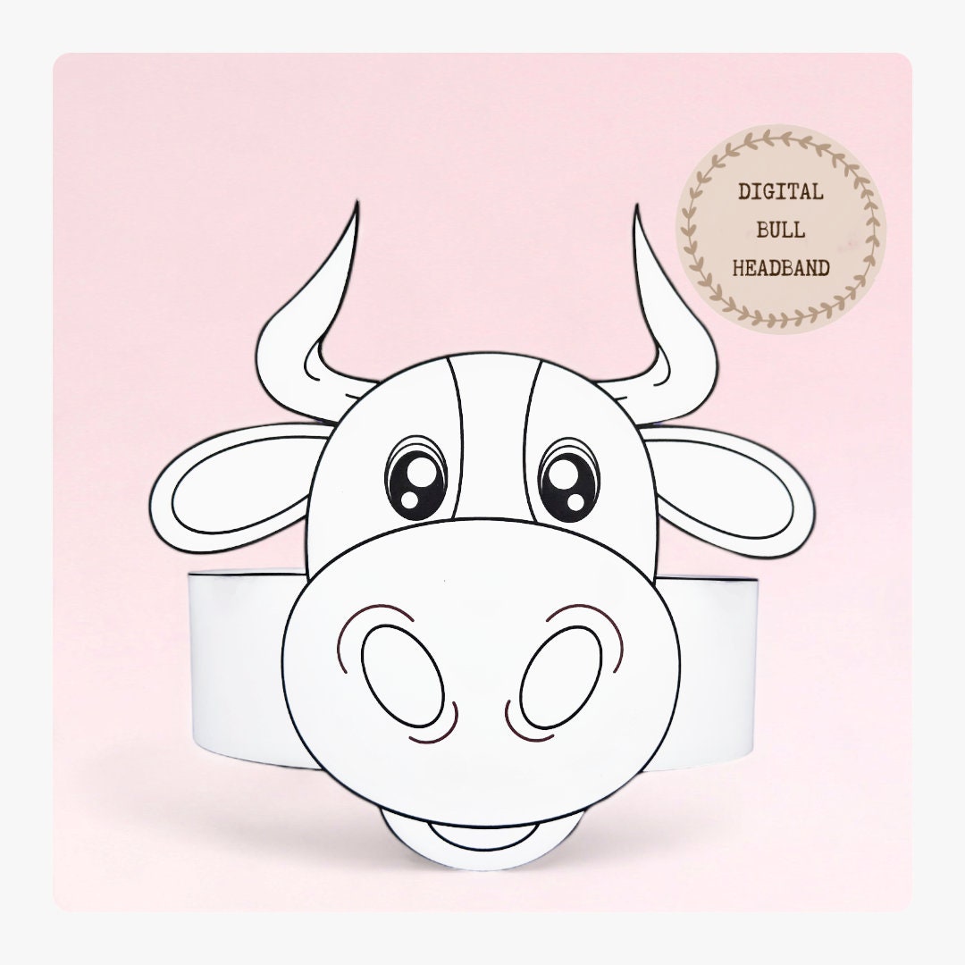 Bull Paper Coloring Crown,animal Paper Hat for Kids,instant Download ...