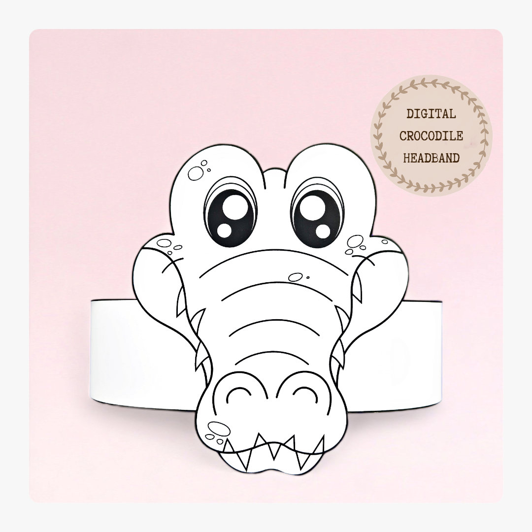 Crocodile Paper Coloring Crown, Animal Paper Hat for Kids, Instant ...