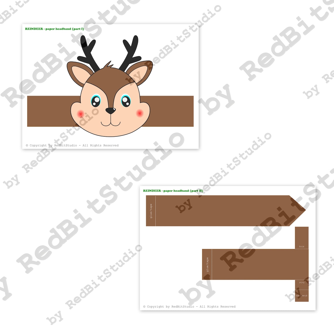 Reindeer Paper Crown, Animal Paper Hat for Kids, Instant Download Paper ...