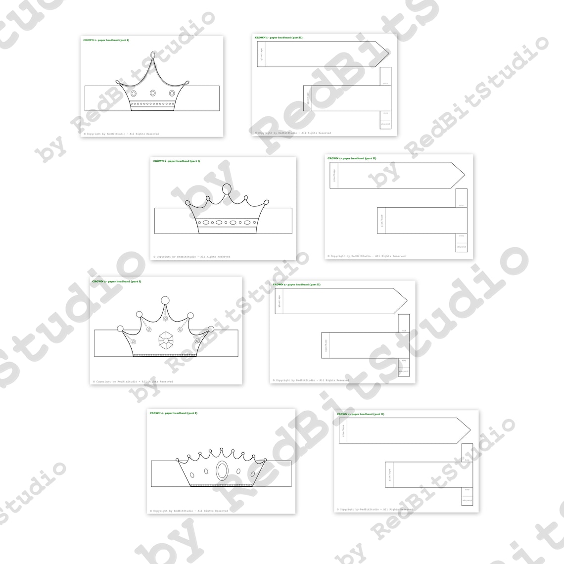 4 Crown Paper Coloring Headbands, King Paper Hats for Kids, Instant ...