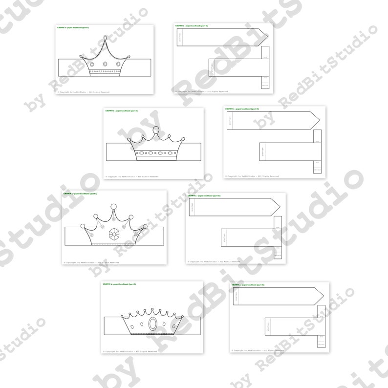 4 Crown Paper Coloring Headbands, King Paper Hats for Kids, Instant ...