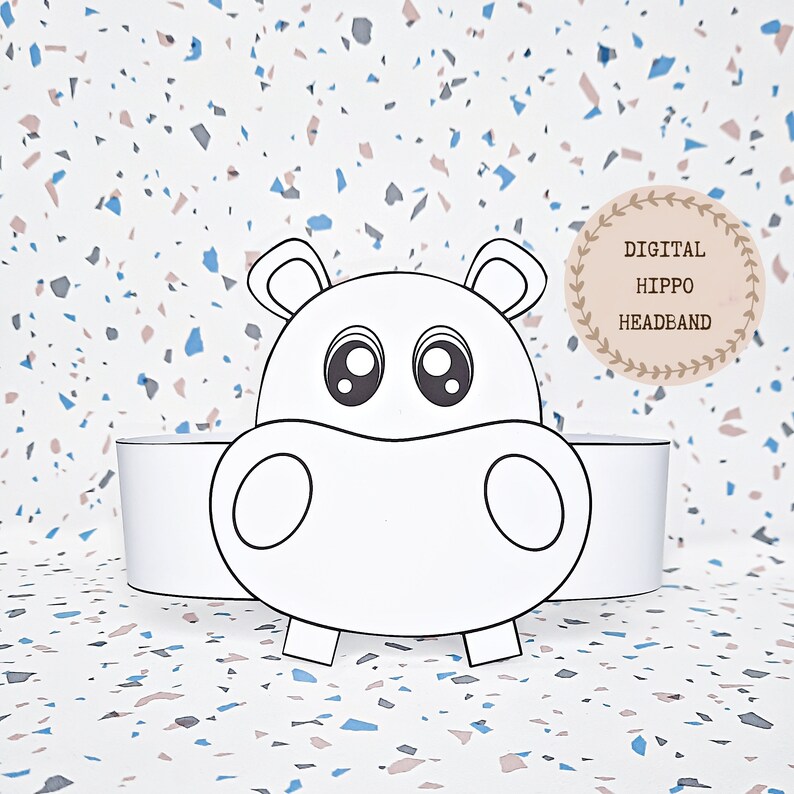 Hippo Paper Coloring Crown, Animal Paper Hat for Kids, Instant Download ...