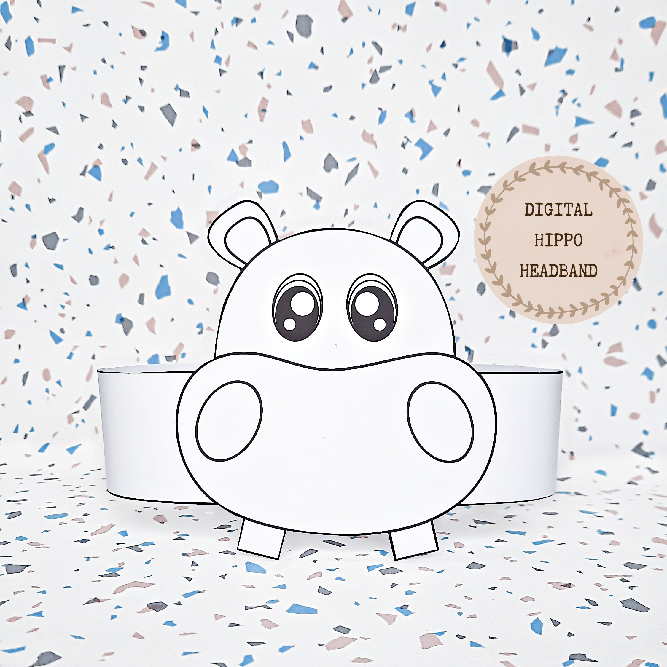 Hippo Paper Coloring Crown, Animal Paper Hat for Kids, Instant Download ...