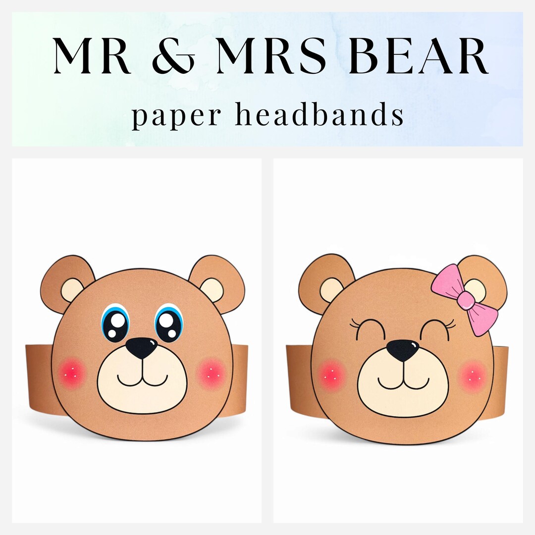 2 Bears Paper Crowns,mr & Mrs Bear Paper Hats for Kids,instant Download ...