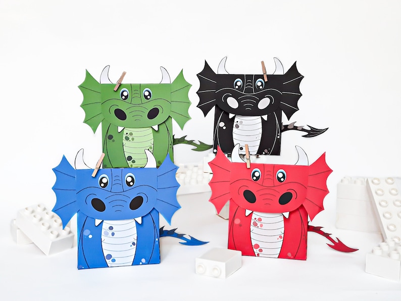 4 Dragons Gift Boxes Printable, Favor Box, Template to Assemble Box ...