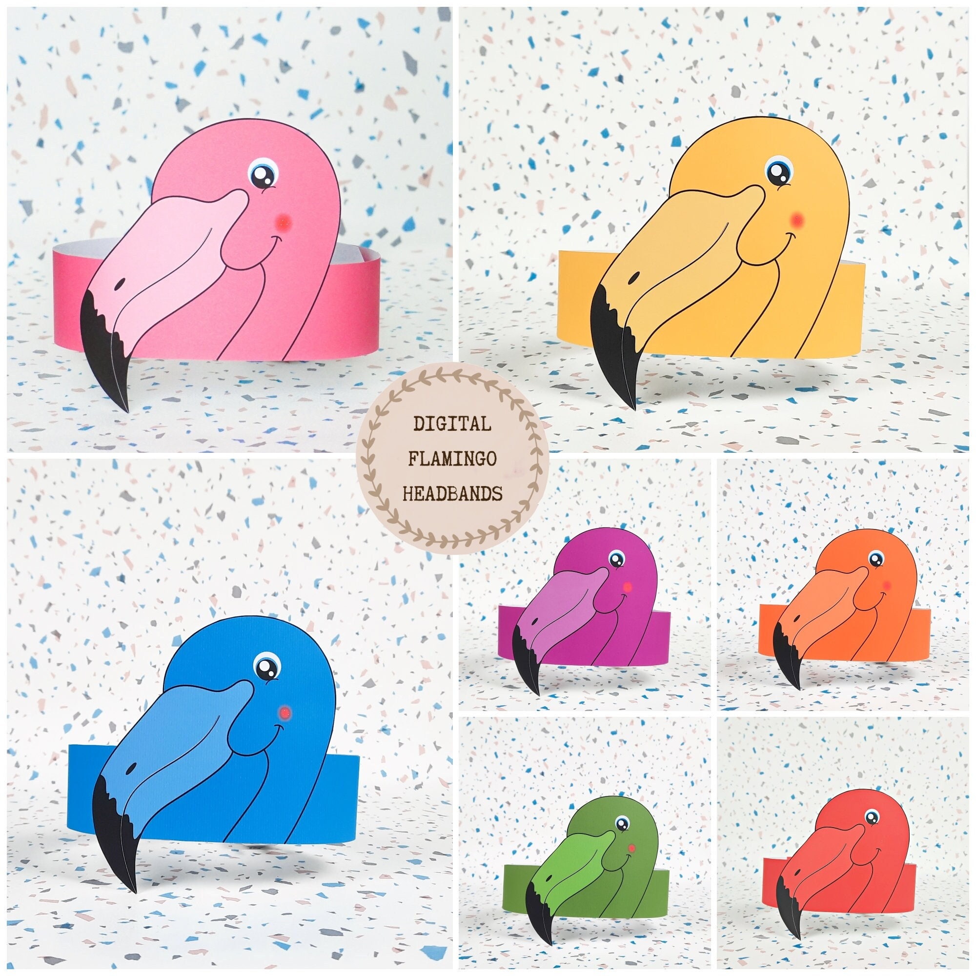 7 Flamingos Paper Crowns, Paper Hats for Kids, Instant Download Paper ...