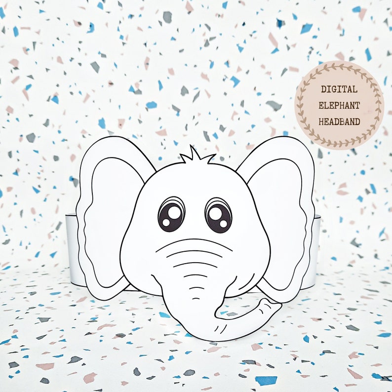 Elephant Paper Coloring Crown, Animal Paper Hat for Kids, Instant ...