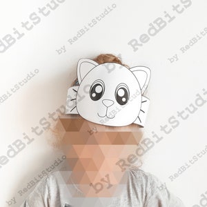 Cat Paper Coloring Crown, Animal Paper Hat for Kids, Instant Download ...