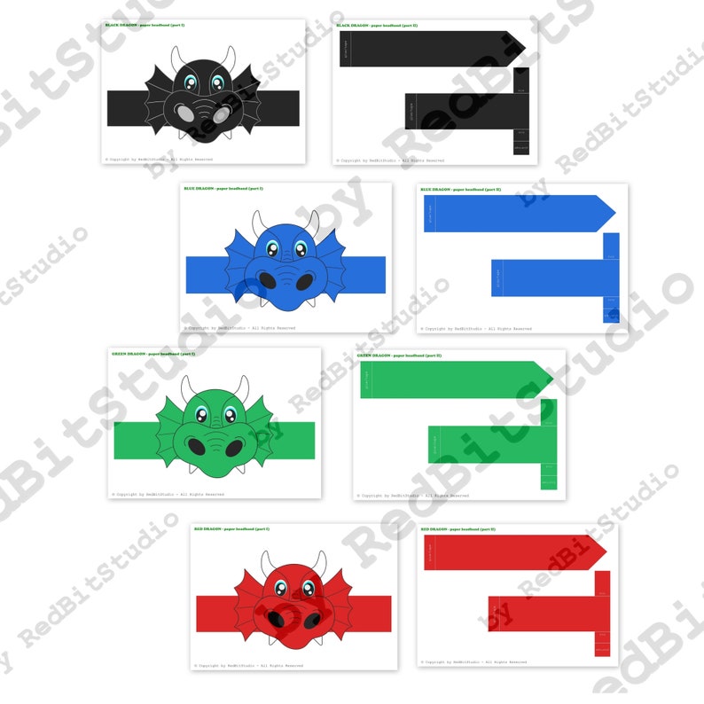 4 Dragons Paper Crowns, Dragons Paper Hats for Kids, Instant Download ...