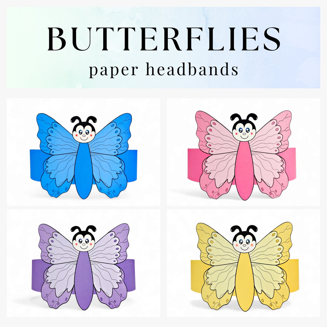 4 Butterflies Paper Crowns, Butterfly Hats for Kids, Instant Download ...
