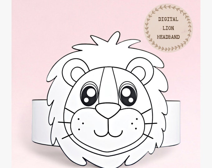 Lion Paper Coloring Crown, Animal Paper Hat for Kids, Instant Download ...