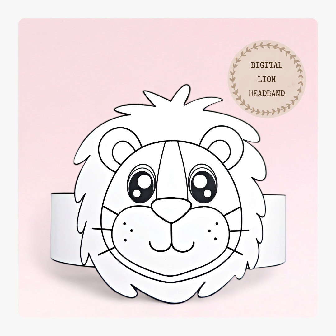 Lion Paper Coloring Crown, Animal Paper Hat for Kids, Instant Download ...