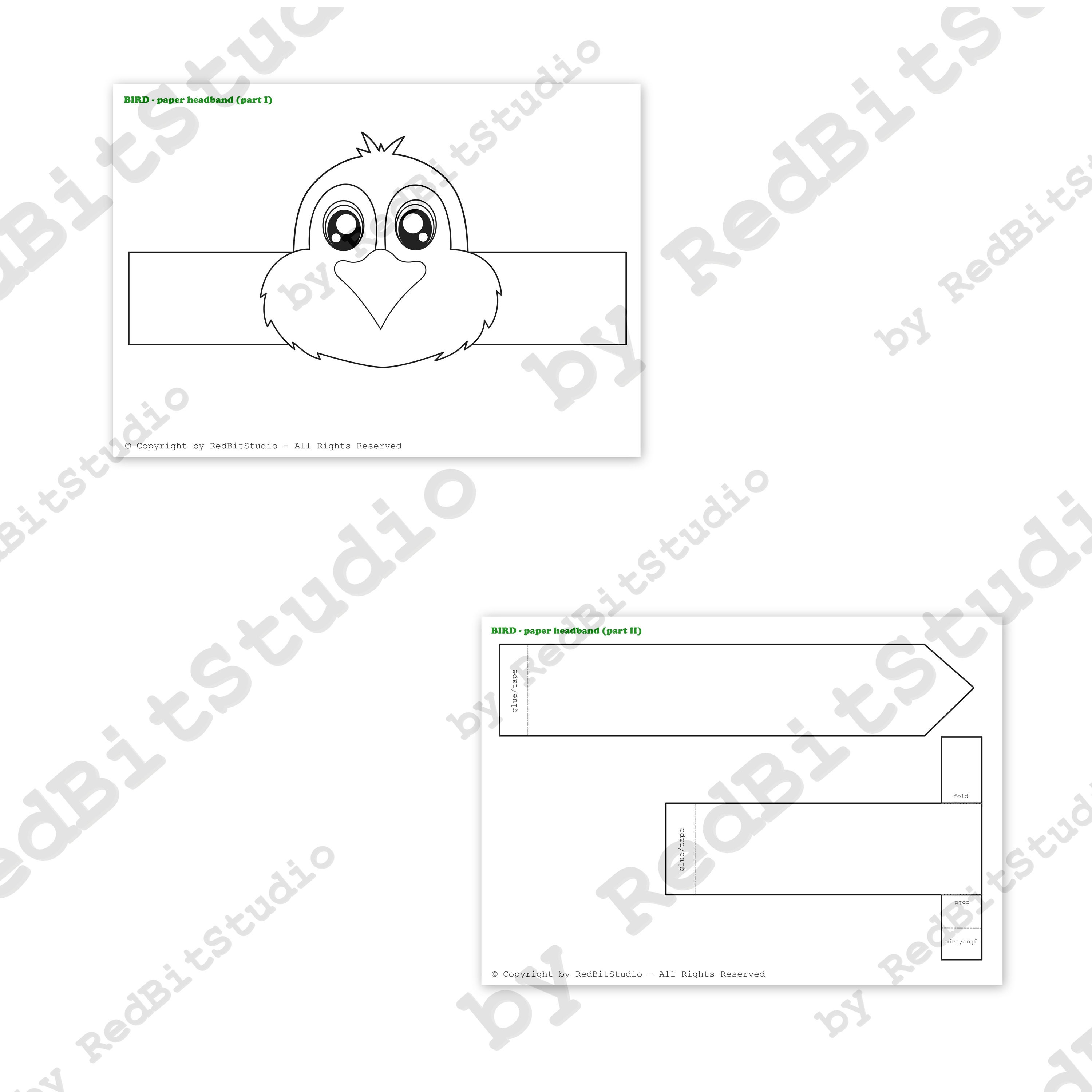 Bird Paper Coloring Crown, Animal Paper Hat for Kids, Instant Download ...