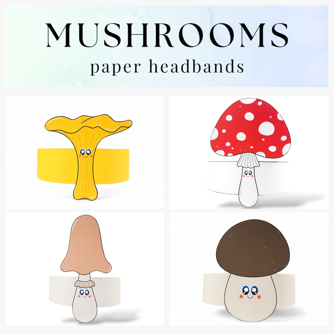 4 Mushrooms Paper Crowns,autumn Paper Hat for Kids, Instant Download ...