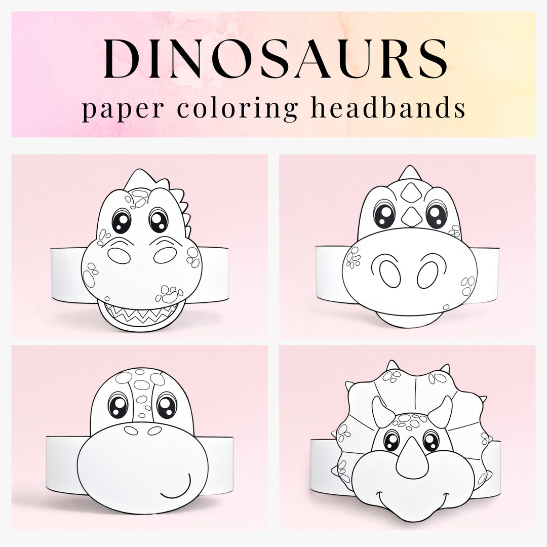 4 Dinosaur Paper Coloring Crowns, Dino Paper Hats for Kids, Instant ...