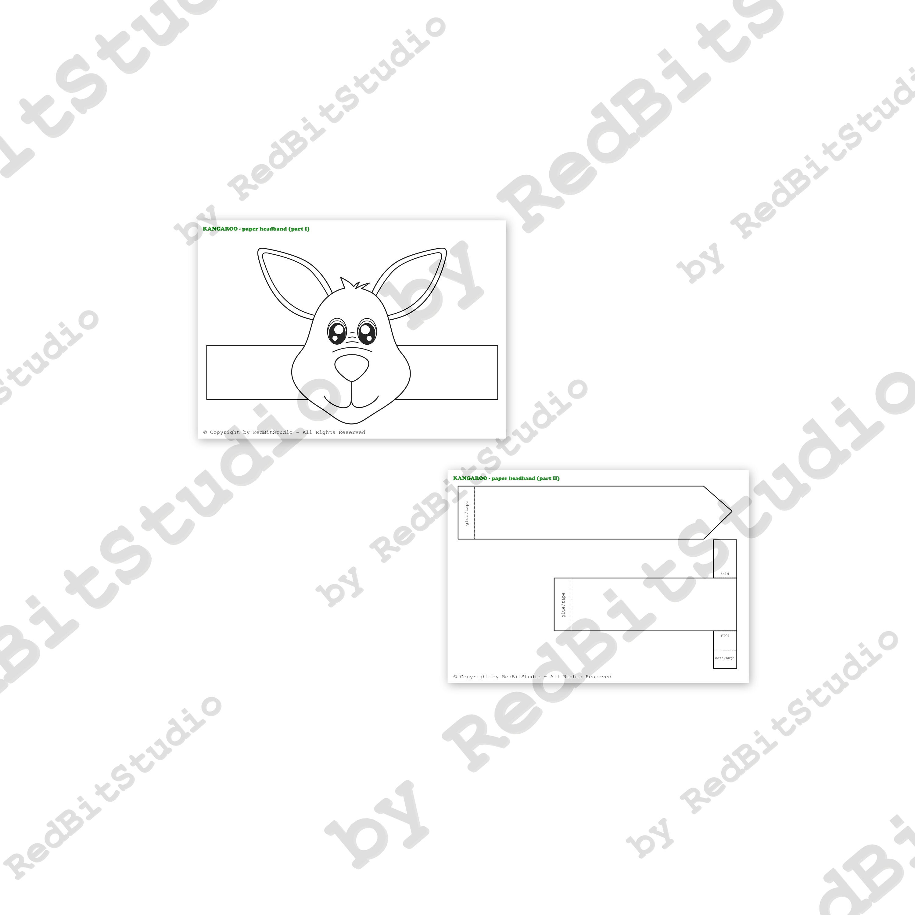 Kangaroo Paper Coloring Crown Animal Paper Hat for (Instant Download ...