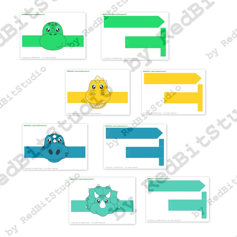 4 Dinosaur Paper Crowns, Dino Paper Hats for Kids, Instant Download ...