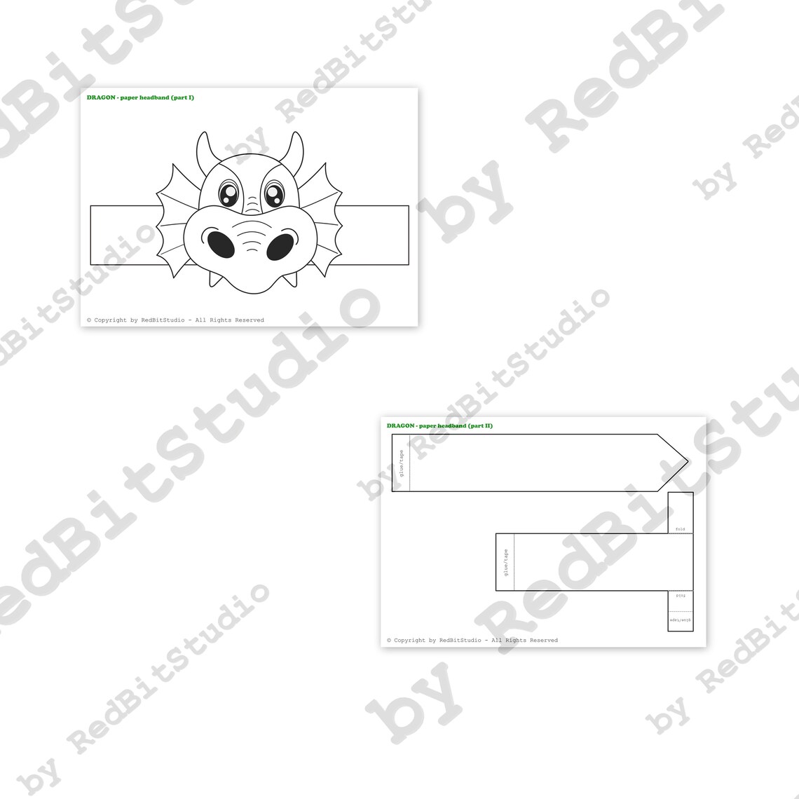 Dragon Paper Coloring Crown, Hat for Kids, Instant Download Paper Crown ...