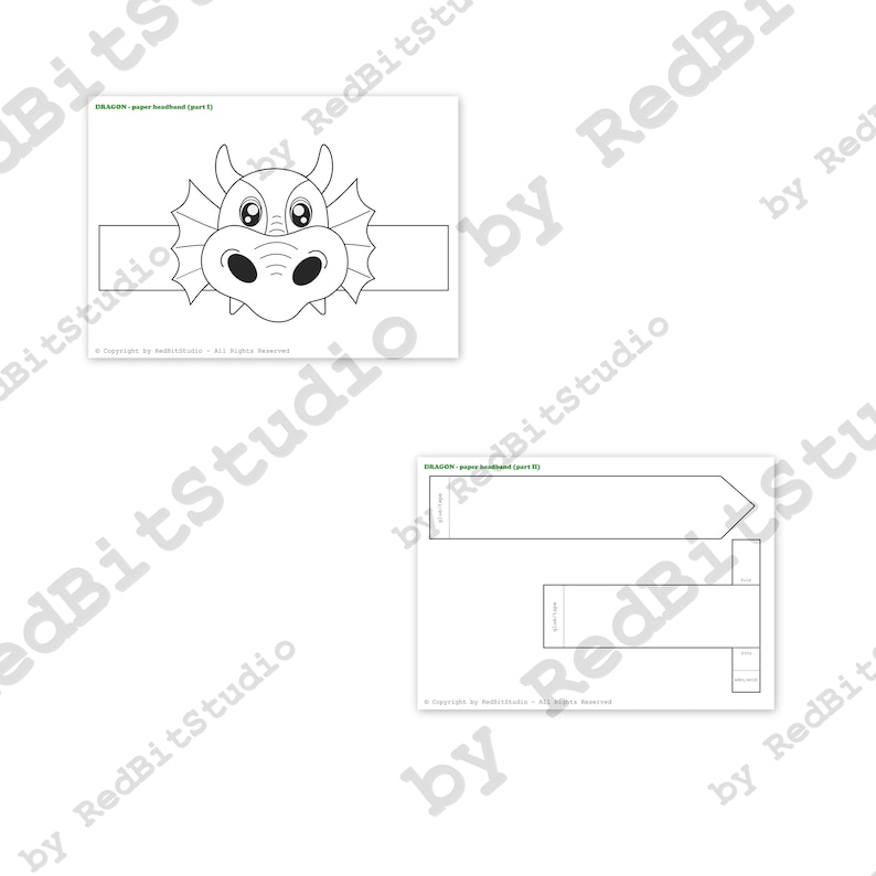 Dragon Paper Coloring Crown, Hat for Kids, Instant Download Paper Crown ...