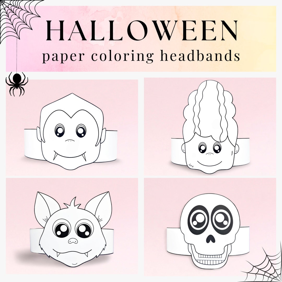4 Halloween Paper Coloring Crowns,paper Hats for Kids,instant Download ...