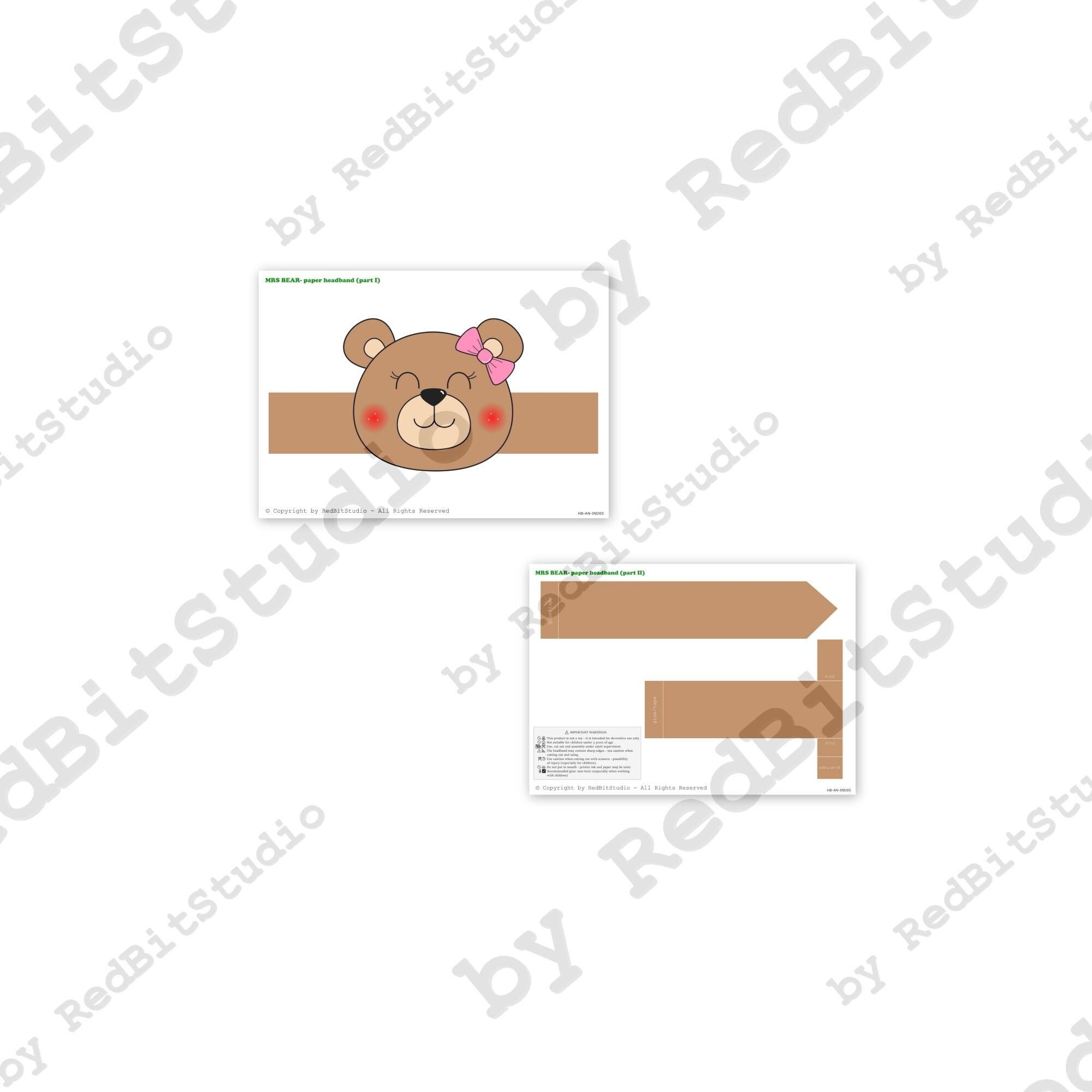 Mrs Bear Paper Crown, Animal Paper Hat for Kids, Instant Download Bear ...