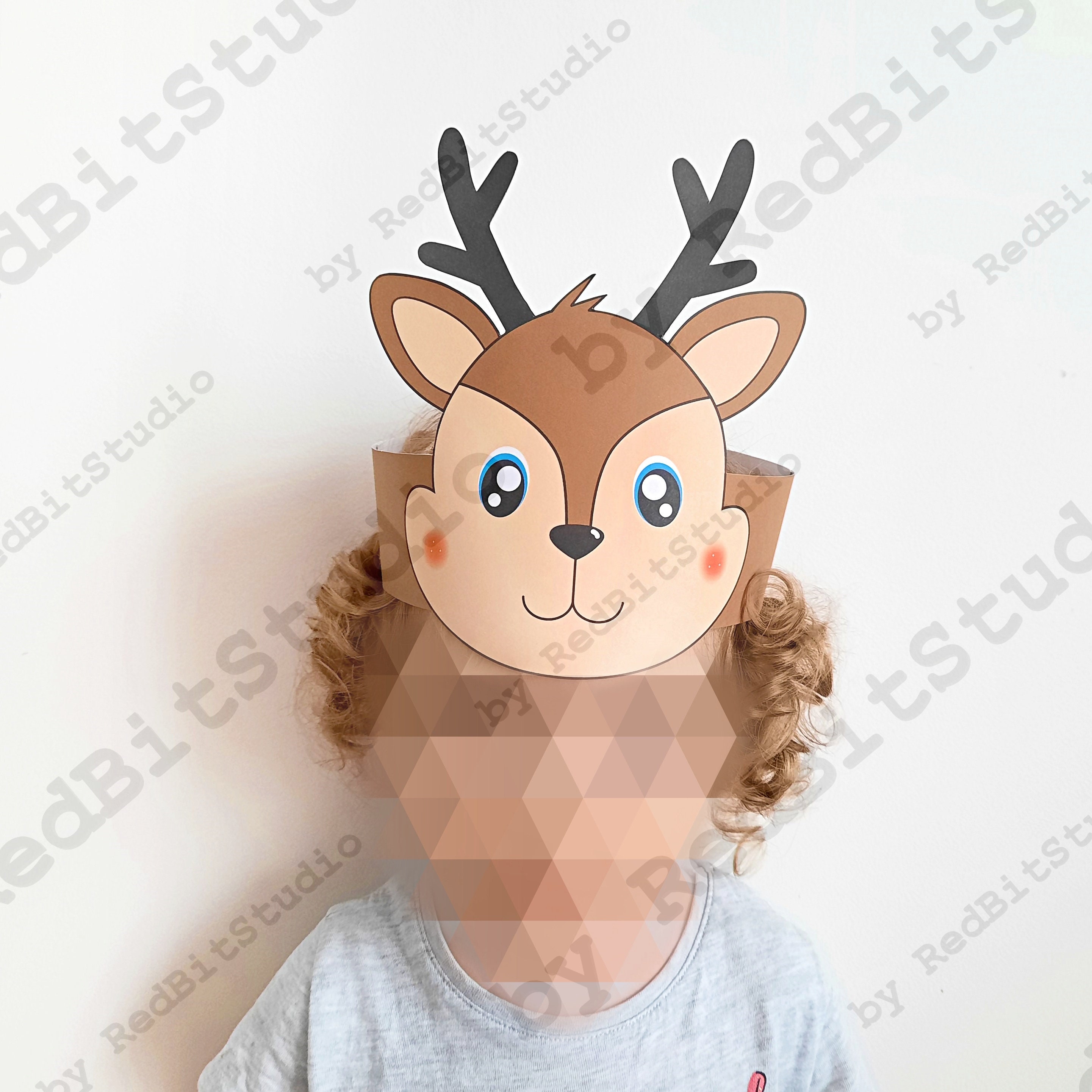 Reindeer Paper Crown, Animal Paper Hat for Kids, Instant Download Paper ...