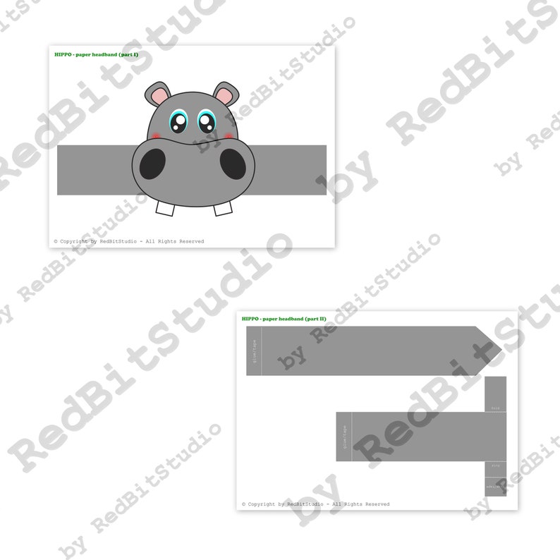 Hippo Paper Crown, Animal Paper Hat for Kids, Instant Download Paper ...
