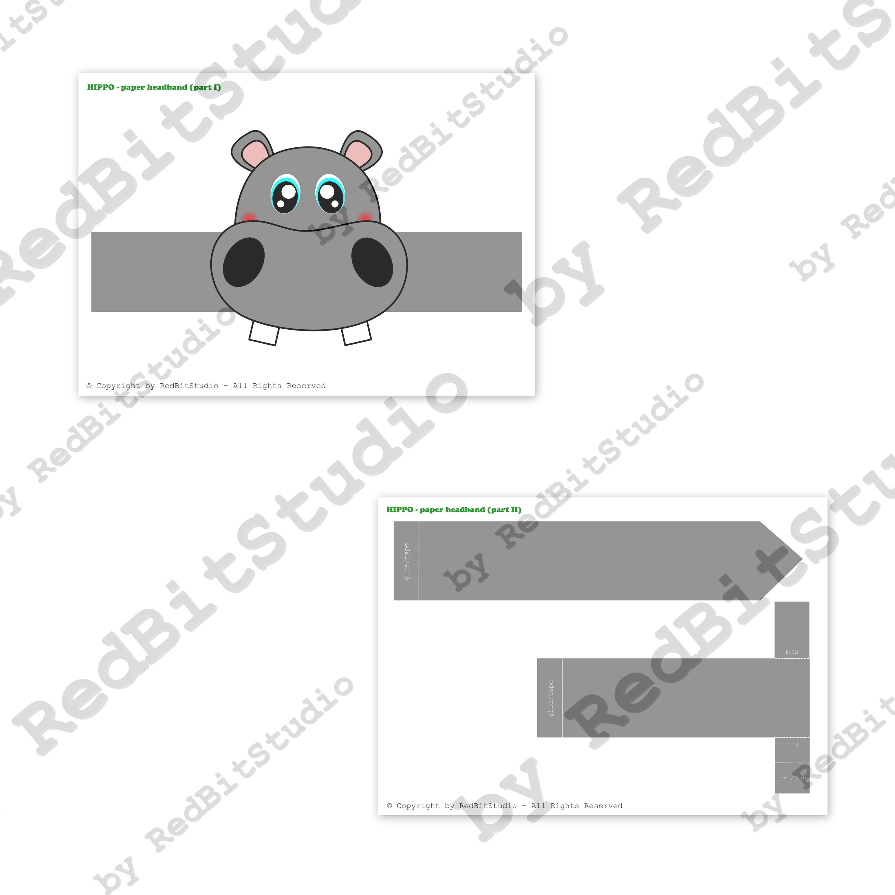 Hippo Paper Crown, Animal Paper Hat for Kids, Instant Download Paper ...