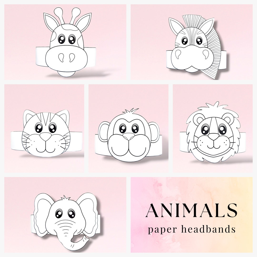 6 Animals Paper Coloring Crowns, Safari Paper Hats for Kids, Instant ...