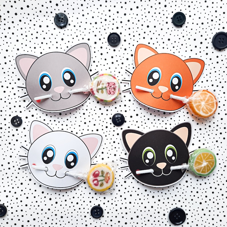 Cat Lollipop, Instant Download Lollipop Holder, Digital Party Sucker ...