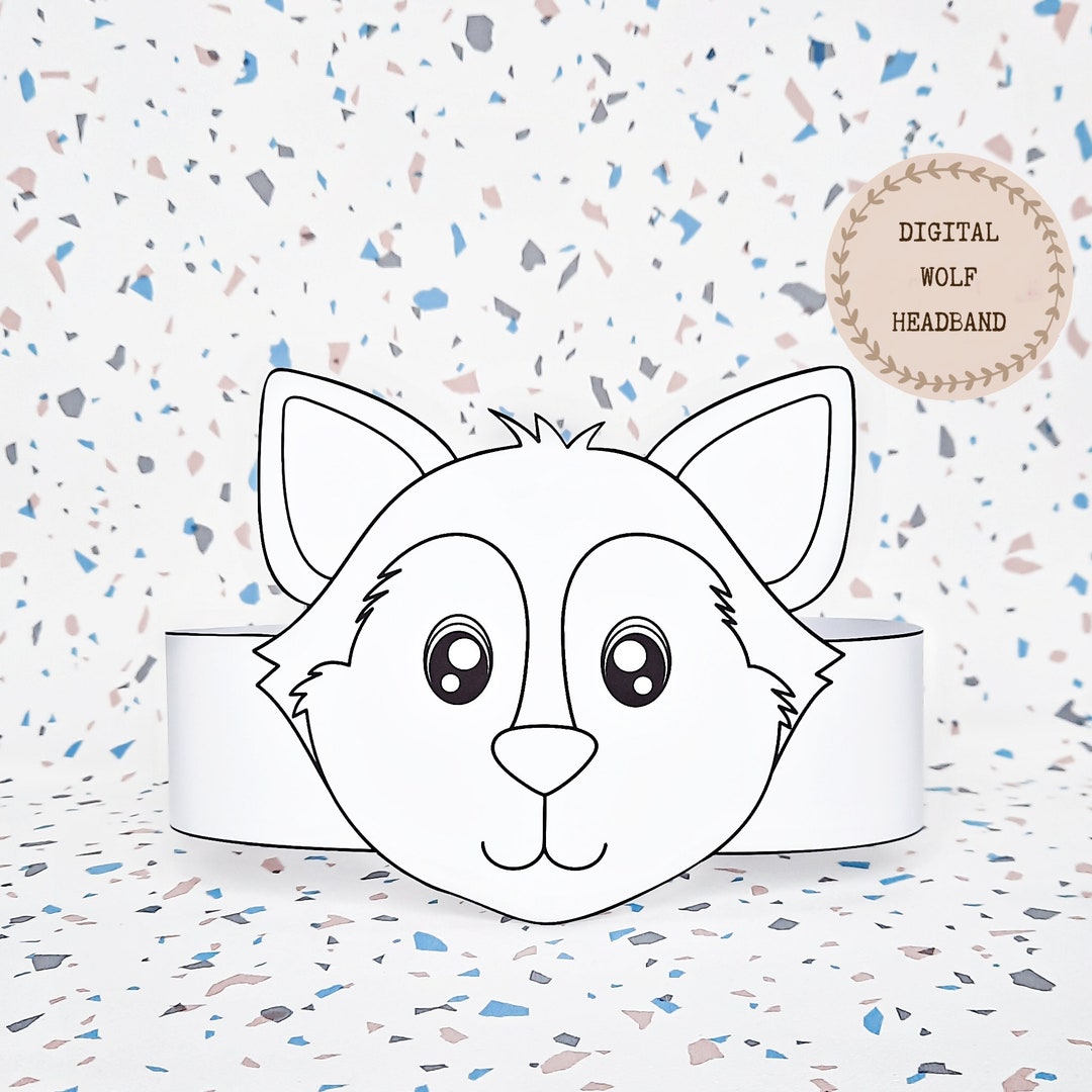 Wolf Paper Coloring Crown, Animal Paper Hat for Kids, Instant Download ...