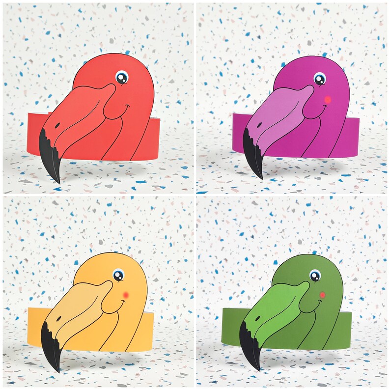 7 Flamingos Paper Crowns, Paper Hats for Kids, Instant Download Paper ...