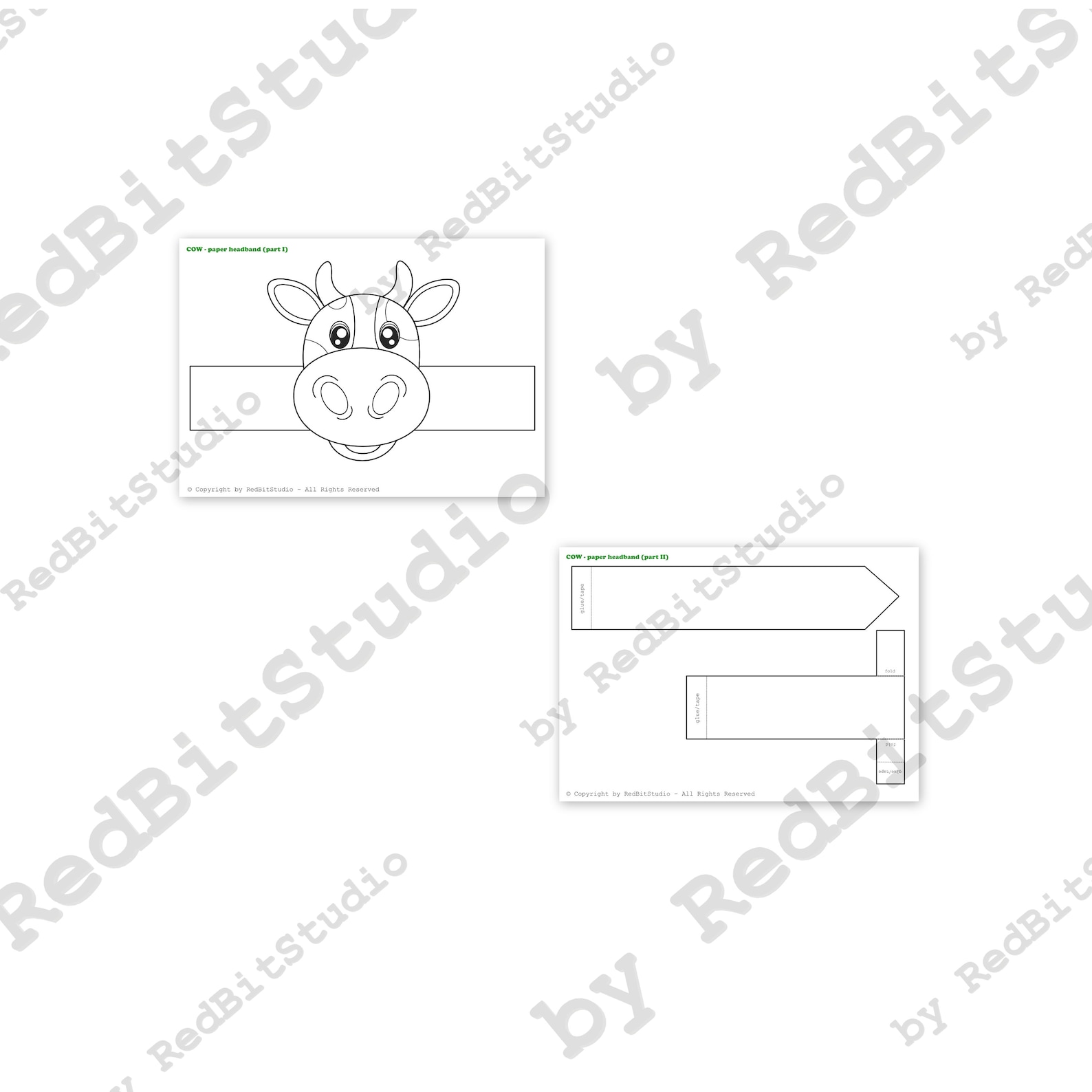 Cow Paper Coloring Crown, Animal Paper Hat for Kids, Instant Download ...