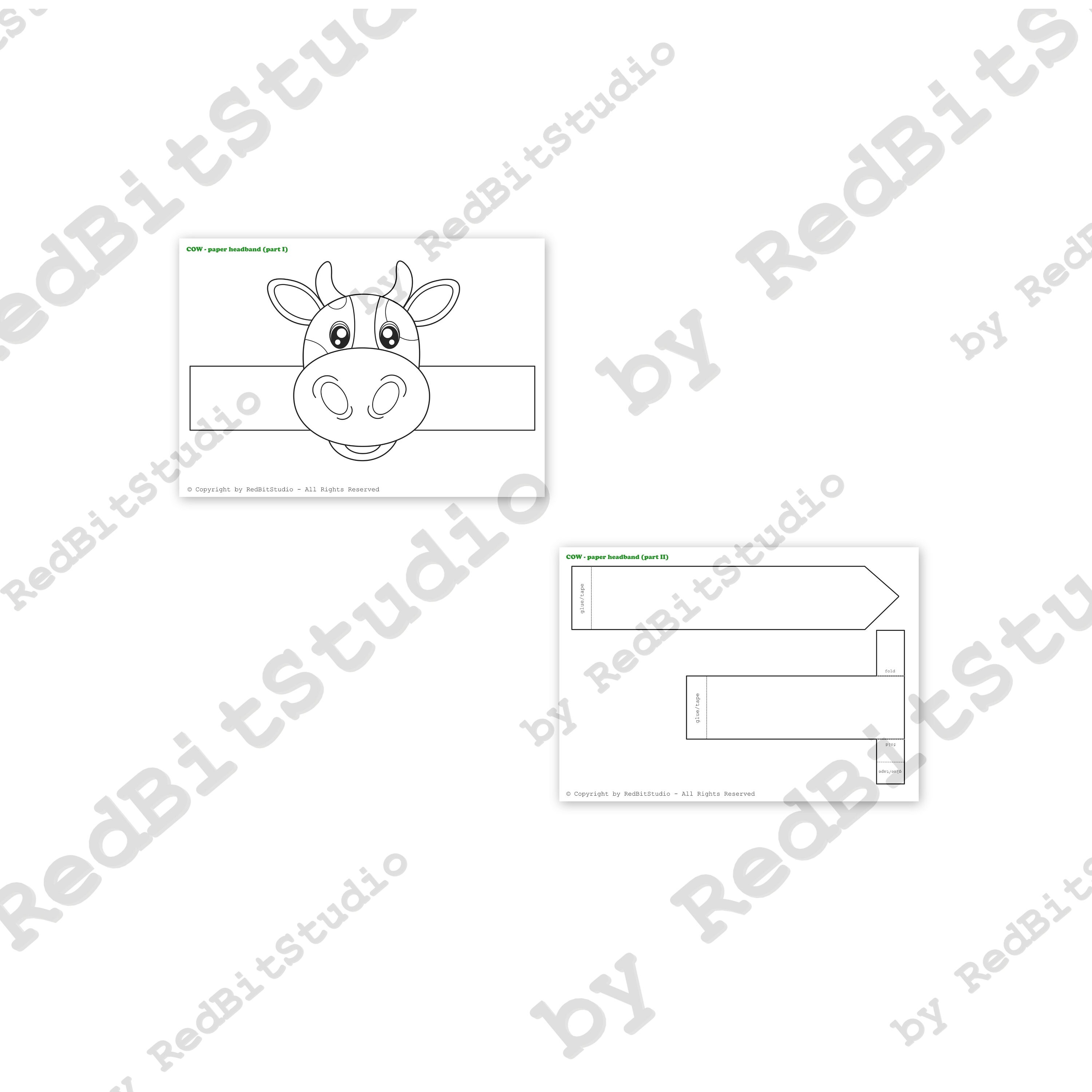 Cow Paper Coloring Crown, Animal Paper Hat for Kids, Instant Download ...