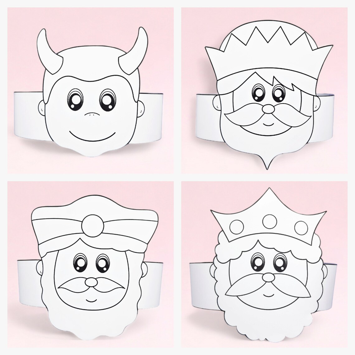 Christmas Story Paper Coloring Crowns, Christmas Paper Hats for Kids ...
