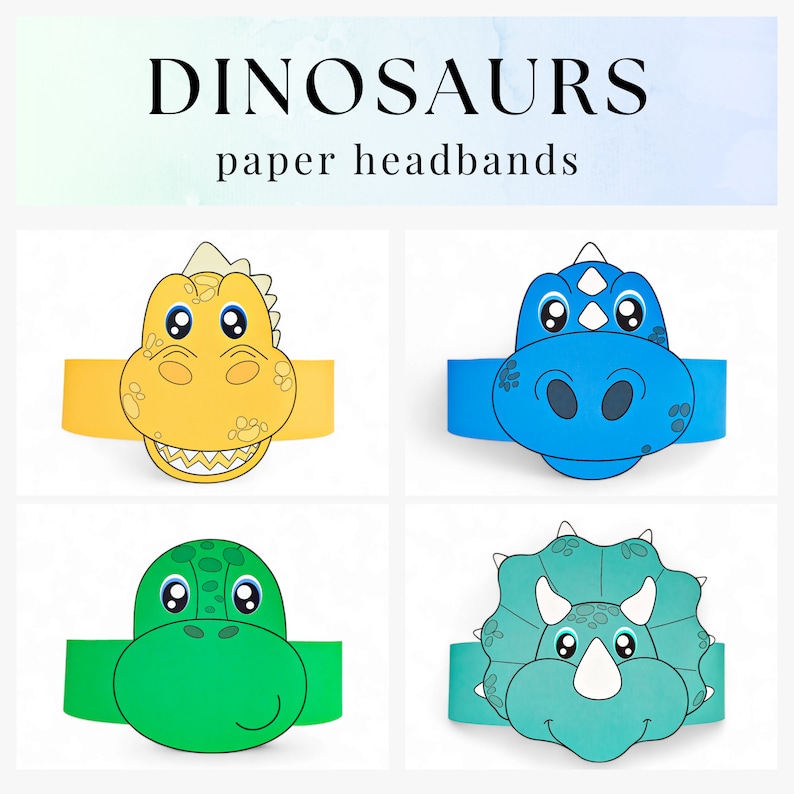 4 Dinosaur Paper Crowns, Dino Paper Hats for Kids, Instant Download ...