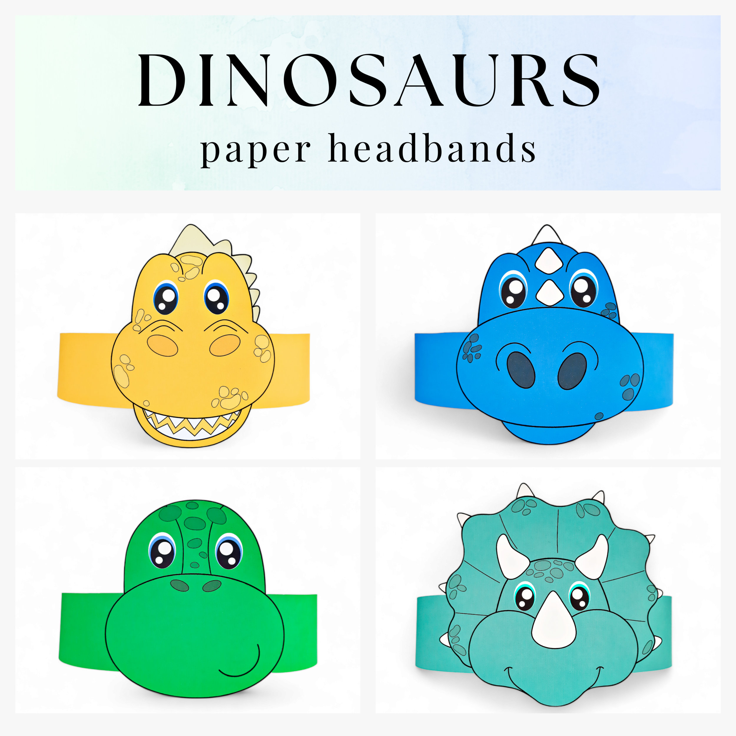 4 Dinosaur Paper Crowns, Dino Paper Hats for Kids, Instant Download ...