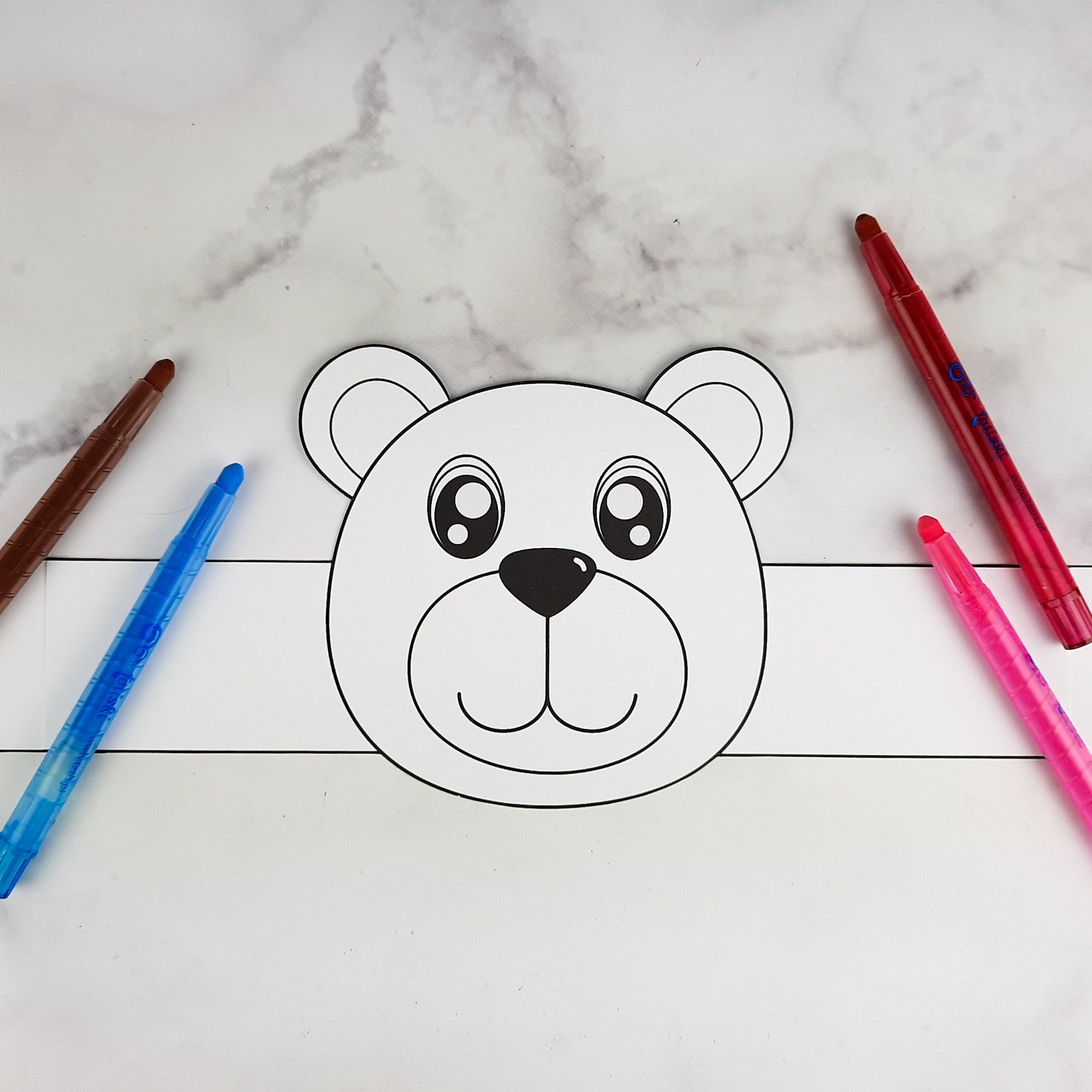 Bear Paper Coloring Crown, Animal Paper Hat for Kids, Instant Download ...