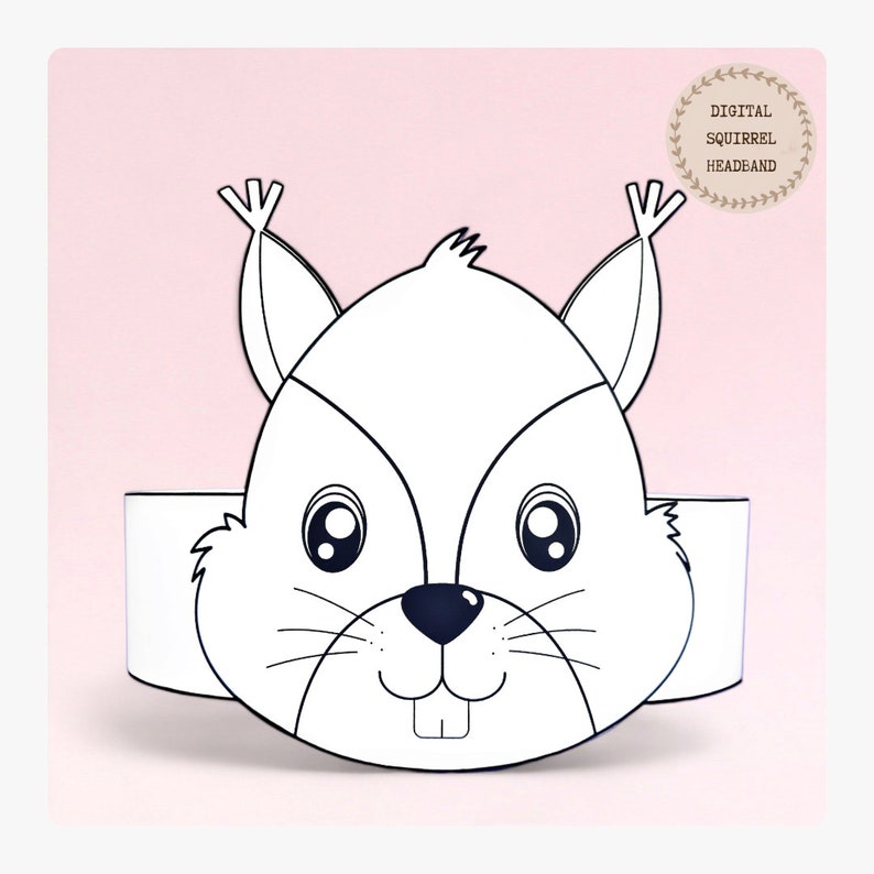 Squirrel Paper Coloring Crown, Animal Paper Hat for Kids, Instant ...