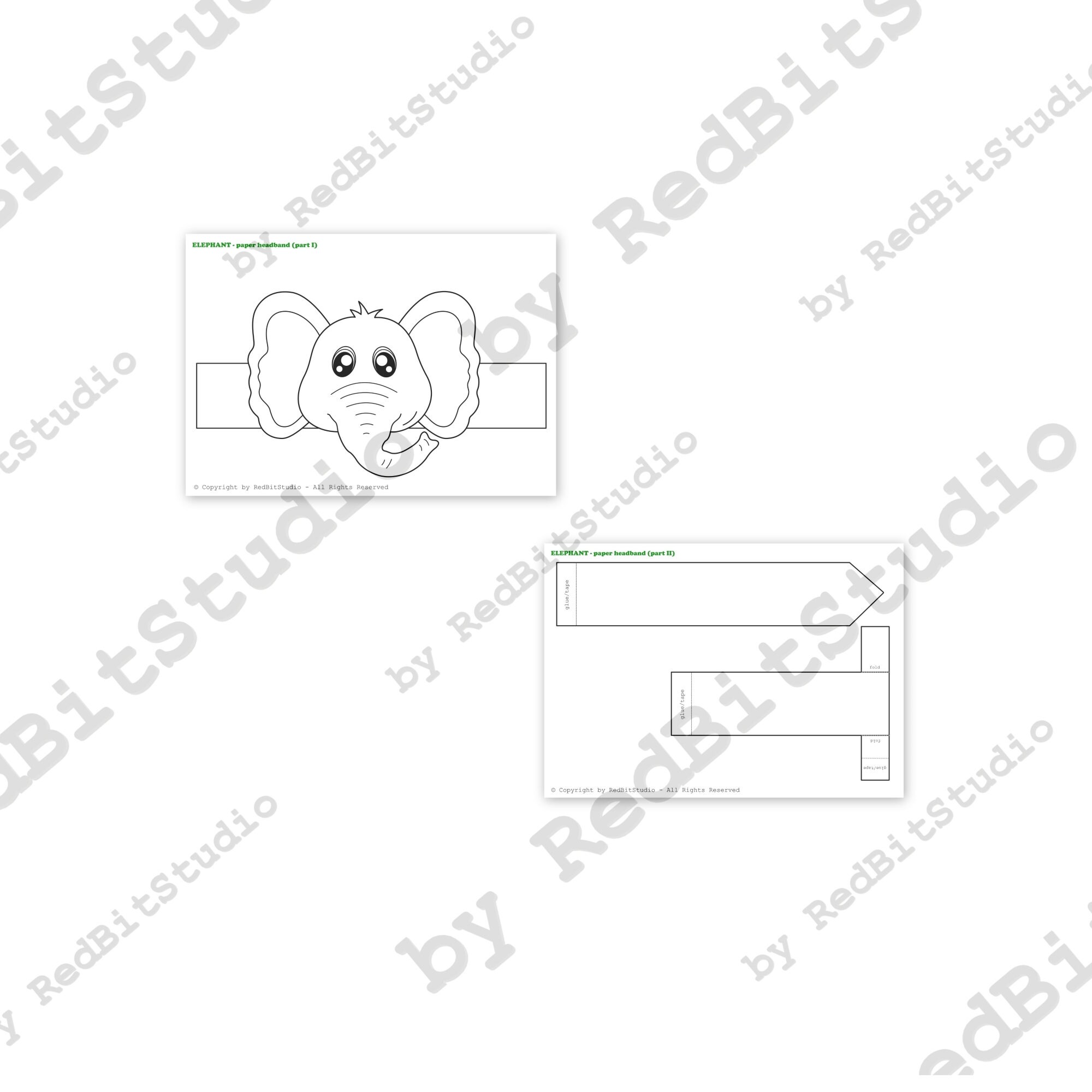 Elephant Paper Coloring Crown, Animal Paper Hat for Kids, Instant ...