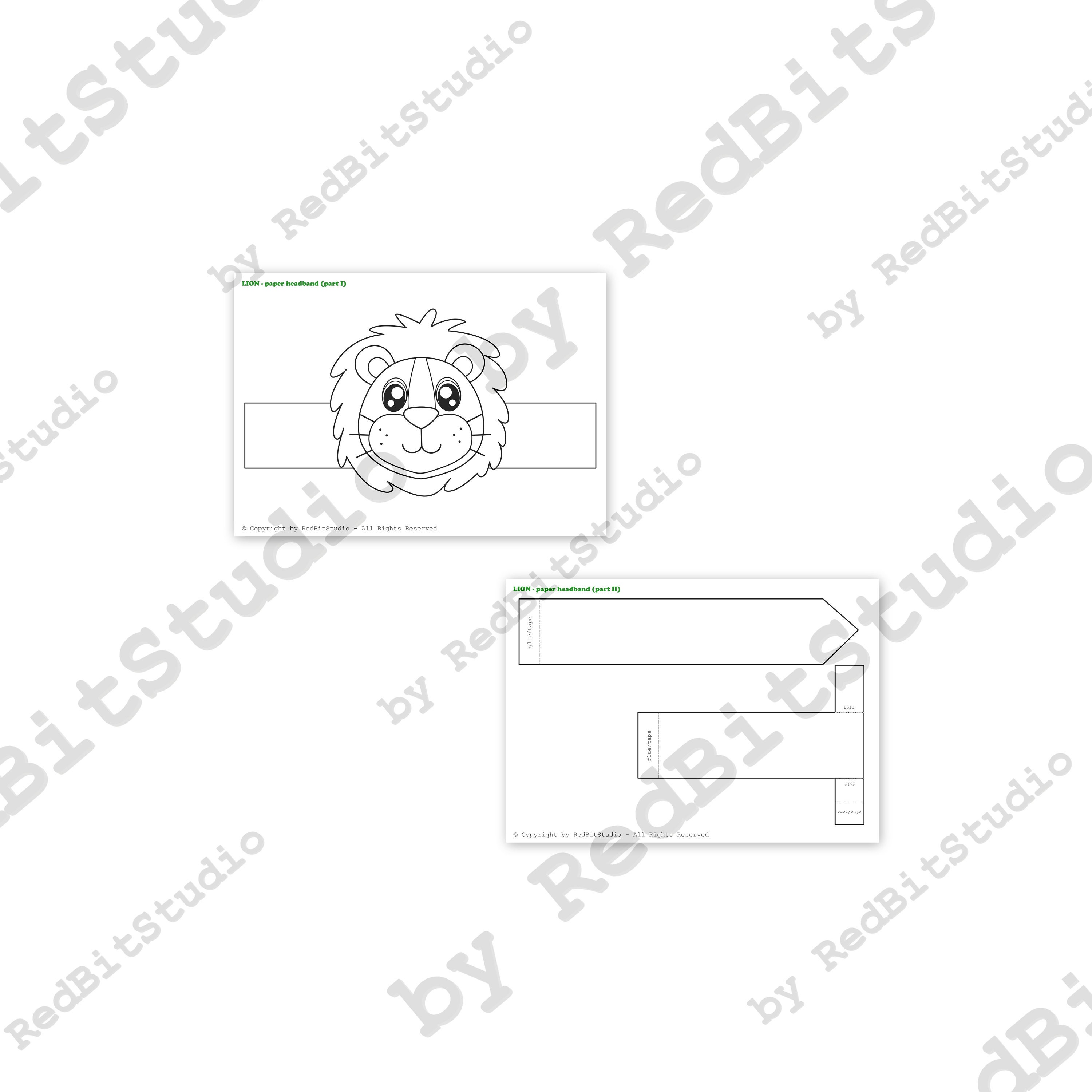 Lion Paper Coloring Crown, Animal Paper Hat for Kids, Instant Download ...