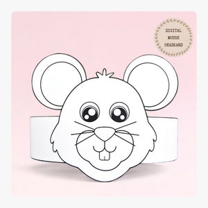 Mouse Paper Coloring Crown, Animal Paper Hat for Kids, Instant Download ...
