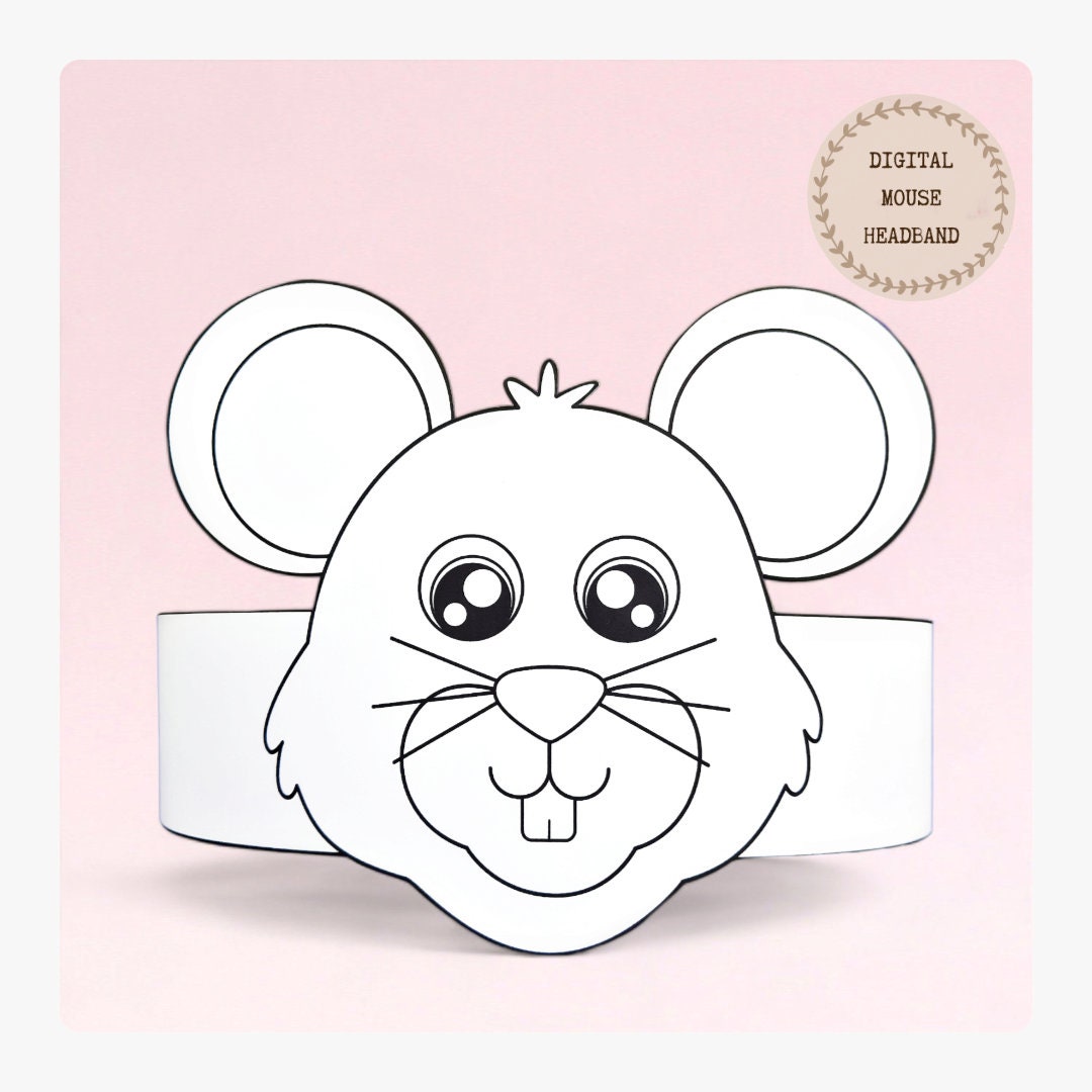 Mouse Paper Coloring Crown, Animal Paper Hat for Kids, Instant Download ...