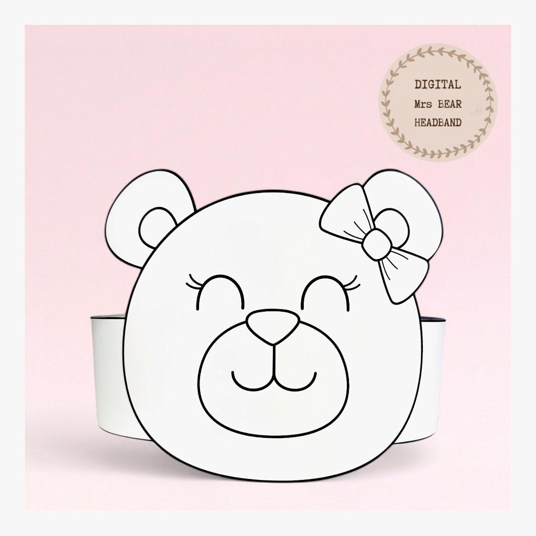 Mrs Bear Paper Coloring Crown,animal Paper Hat for Kids, Instant ...