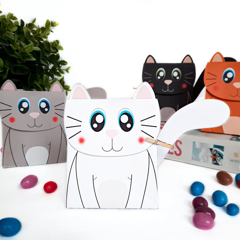4 Cats Gift Boxes Printable, Favor Box, Template to Assemble Box, DIY ...