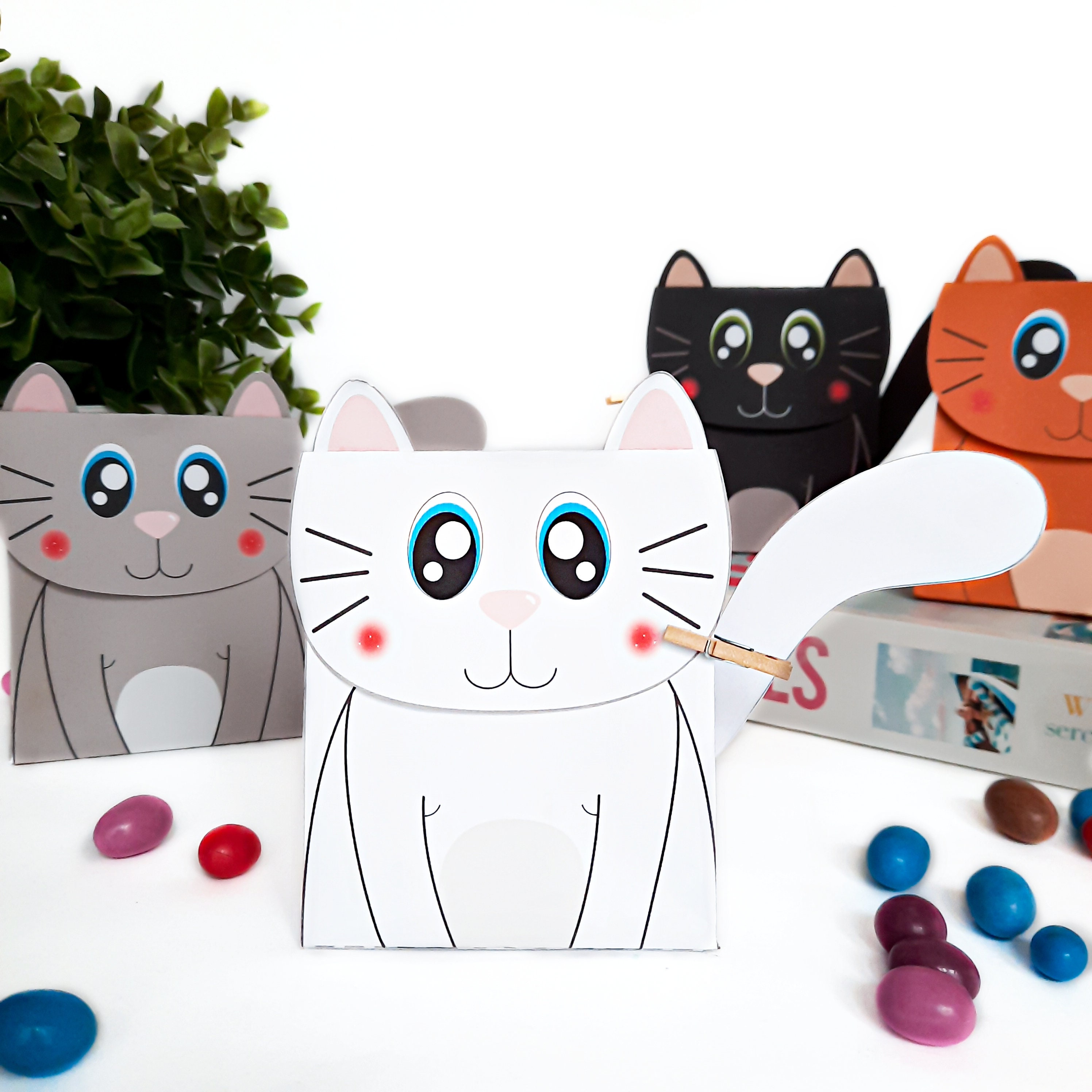 4 Cats Gift Boxes Printable, Favor Box, Template to Assemble Box, DIY ...