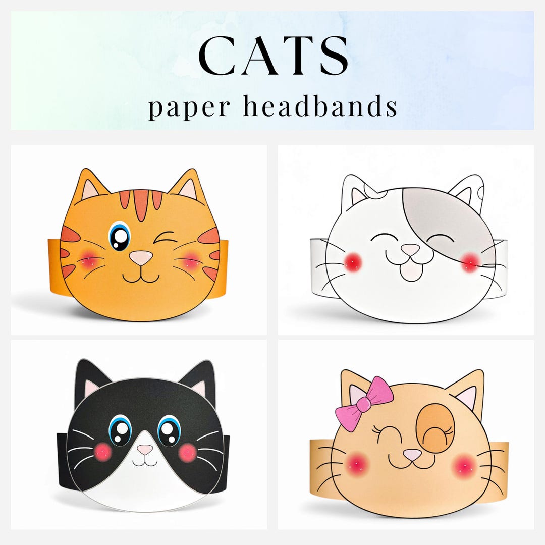 4 Cats Paper Crowns,cats Paper Hats for Kids,instant Download Paper ...