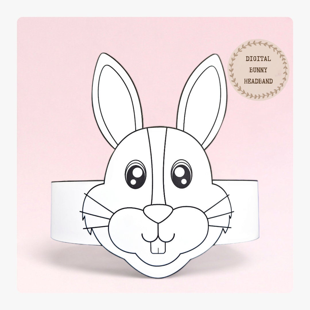 Bunny Paper Coloring Crown, Rabbit Paper Hat for Kids, Instant Download ...