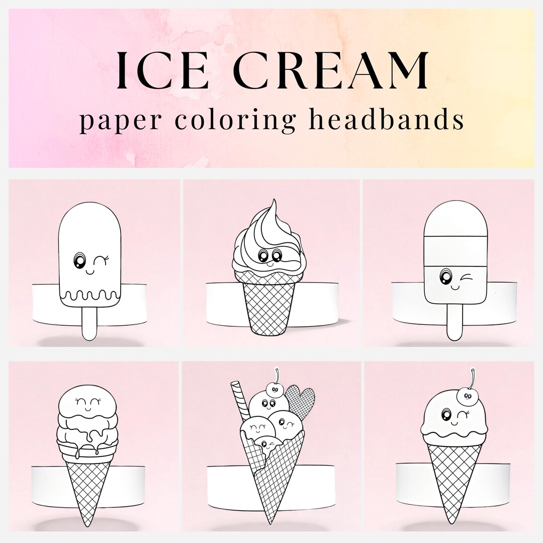 6 Ice Cream Paper Coloring Crowns,summer Paper Hats for Kids,instant ...